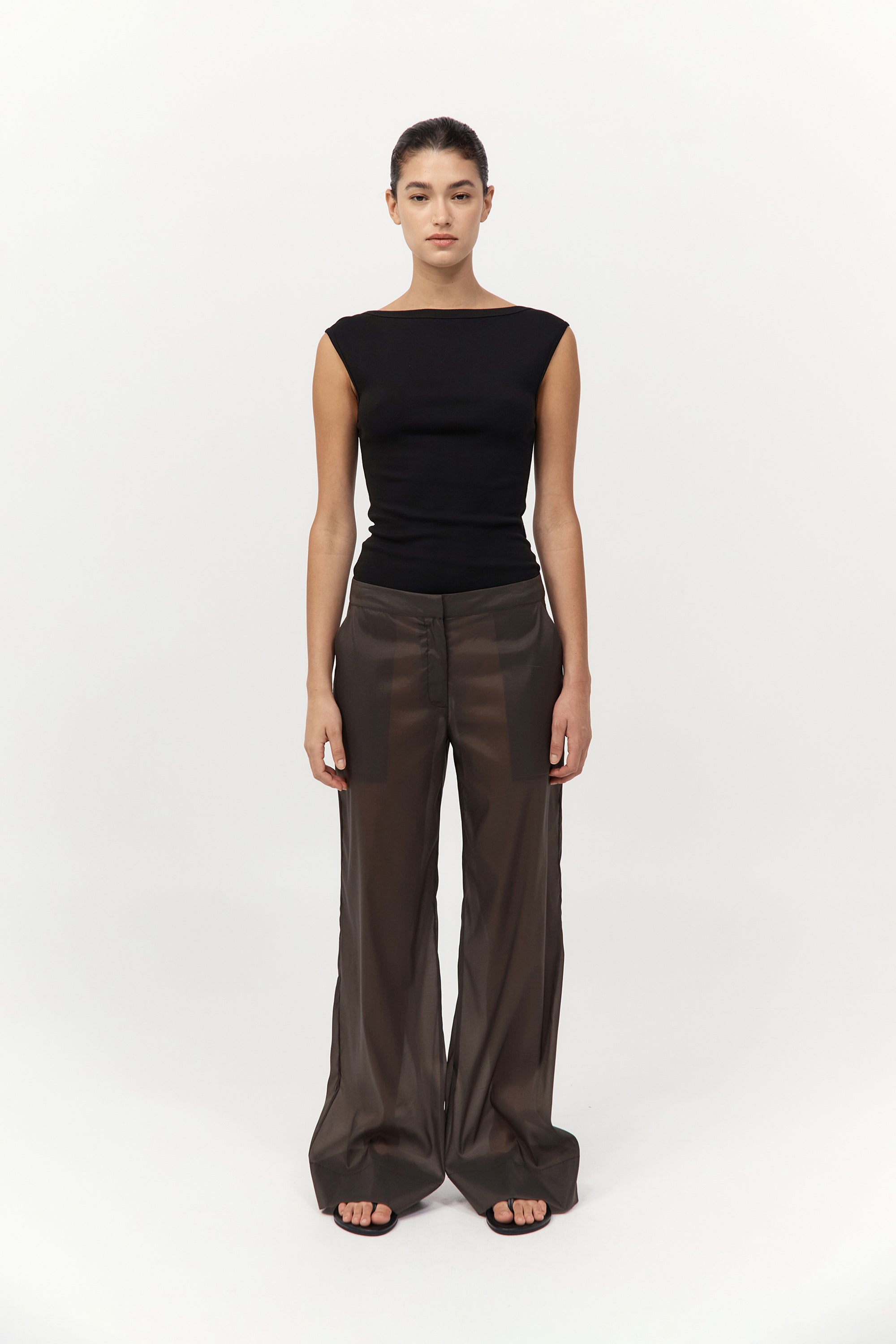 St. Agni | Tailored Transparent Pants - Black Olive